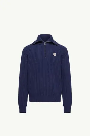 Moncler Logo Rib Wool Turtleneck Blue