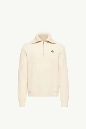 Moncler Logo Rib Wool Turtleneck - White