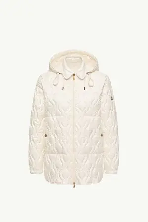 Moncler Balette Geometric Quilted Mid-Length Down Jacket White