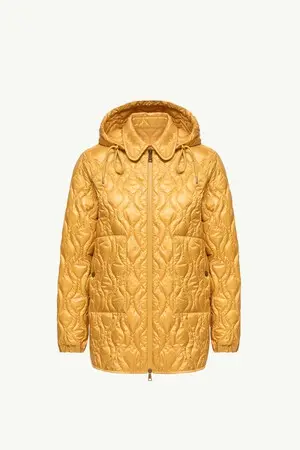 Moncler Balette Geometric Quilted Mid-Length Down Jacket Yellow