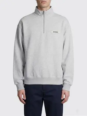 Jacquemus High Neck Relaxed Fit Cotton Jumper With Zip - Grey
