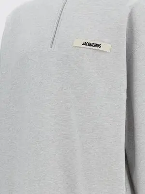 Jacquemus High Neck Relaxed Fit Cotton Jumper With Zip - Grey