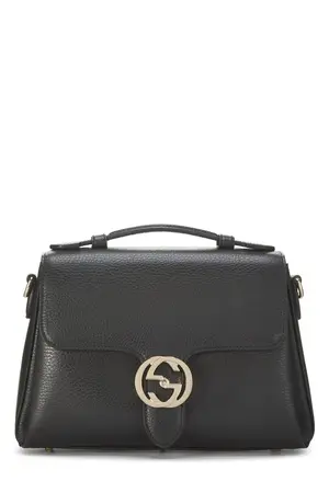 Gucci Leather Interlocking Top Handle Bag - Black