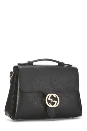 Gucci Leather Interlocking Top Handle Bag - Black