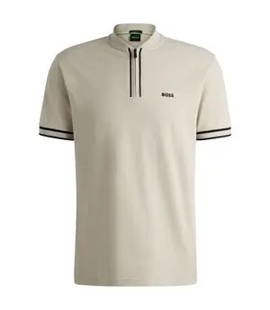 BOSS Zip-neck Polo Shirt In Stretch-cotton Piqu