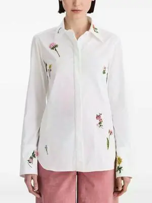 Oscar De La Renta Beaded Floral-embroidered Blouse