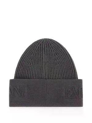 Emporio Armani Ribbed Knit Beanie Hat - Grey