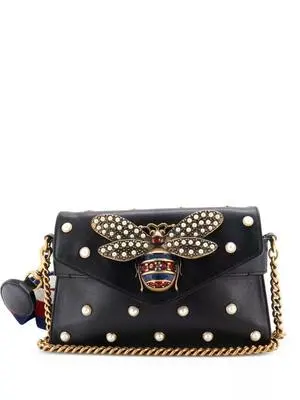 Gucci Broadway Pearly Bee Embellished Leather Mini Shoulder Bag