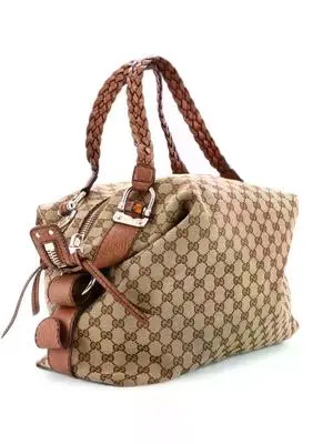 Gucci Bamboo Bar Shoulder Bag Gg Canvas Large Tote Bag