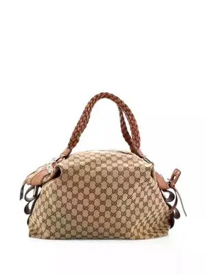Gucci Bamboo Bar Shoulder Bag Gg Canvas Large Tote Bag