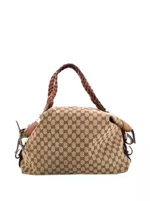 Gucci Bamboo Bar Shoulder Bag Gg Canvas Large Tote Bag