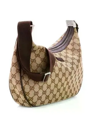 Gucci Saddle Zip Messenger Bag Gg Canvas With Leather Medium Crossbody Bag