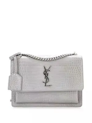SAINT LAURENT Sunset Crocodile Embossed Leather Medium Crossbody Bag