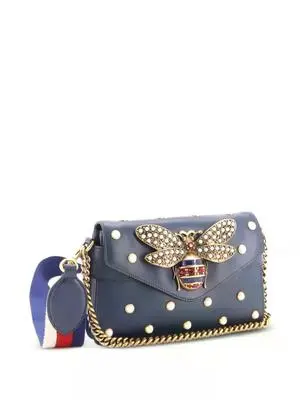 Gucci Broadway Pearly Bee Embellished Leather Mini Shoulder Bag