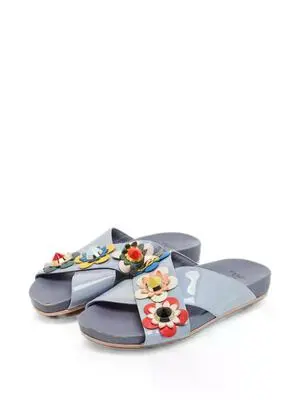 Fendi Floral-appliqué Patent-leather Flat Sandals