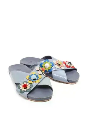 Fendi Floral-appliqué Patent-leather Flat Sandals
