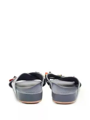 Fendi Floral Appliqué Patent Leather Flat Sandals - Blue
