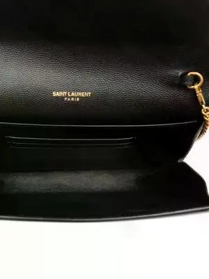 Saint Laurent 2013-2026 Grain De Poudre Monogram Cassandra Chain Wallet Crossbody Bag - Black