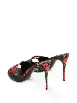 Dolce & Gabbana Rose-print Calfskin Mules