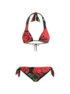Dolce & Gabbana Rose-print Triangle Bikini - Black