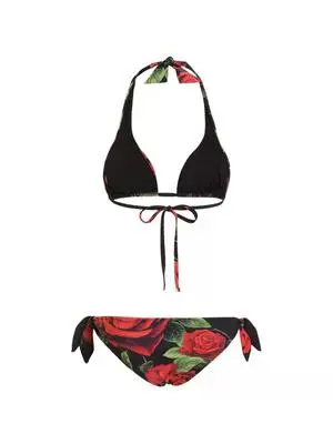 Dolce & Gabbana Rose-print Triangle Bikini - Black