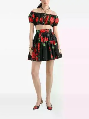 Dolce & Gabbana Off-the-shoulder Rose Print Poplin Blouse
