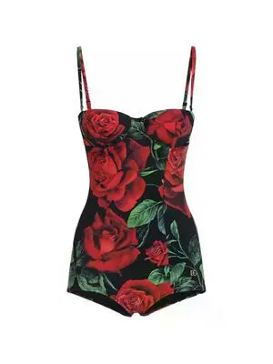 Dolce & Gabbana Rose Print Balconette One-piece Swimsuit - Red