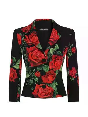 Dolce & Gabbana Rose-print Charmeuse Single-breasted Jacket