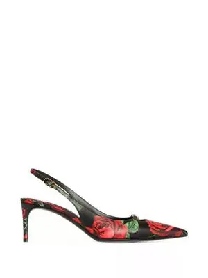 Dolce & Gabbana Rose-print Calfskin Slingback Pumps