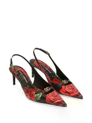 Dolce & Gabbana Rose-print Calfskin Slingback Pumps