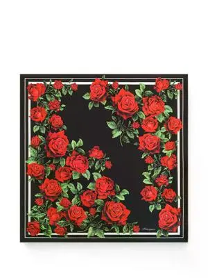 Dolce & Gabbana 90x90 Rose-print Silk Twill Scarf - Black