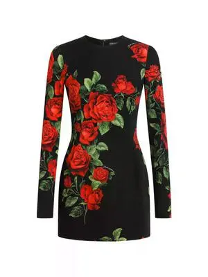 Dolce & Gabbana Rose Print Charmeuse Mini Dress