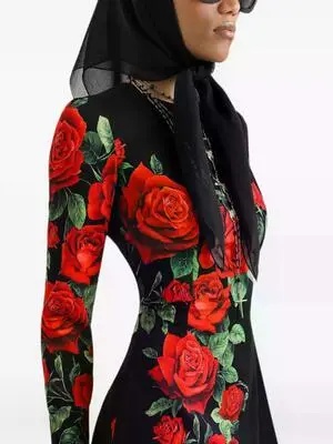 Dolce & Gabbana Rose Print Charmeuse Mini Dress