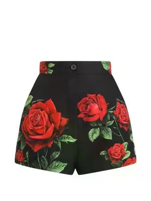 Dolce & Gabbana Rose Print Poplin High-waisted Shorts