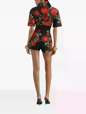 Dolce & Gabbana Rose Print Poplin High-waisted Shorts