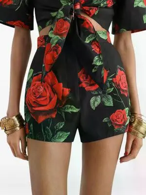 Dolce & Gabbana Rose Print Poplin High-waisted Shorts