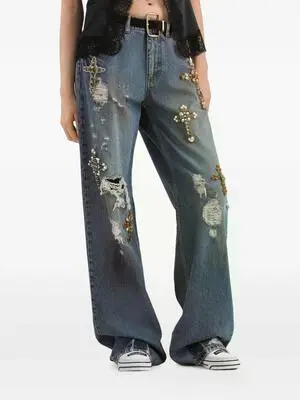 Dolce & Gabbana Embroidered Distressed Denim Trousers