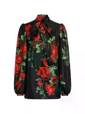 DOLCE & GABBANA Rose-print Silk Shirt