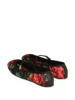 Dolce & Gabbana Rose-print Satin Ballet Flats