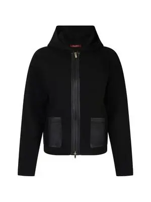 Max Mara Hooded Zip-up Sweater With Leather Pockets