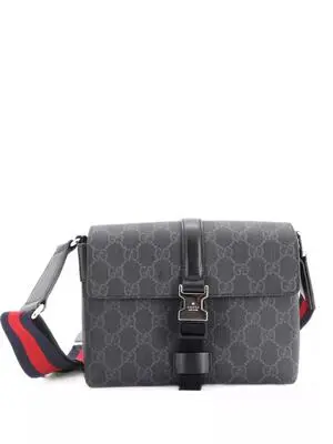 Gucci Front Buckle Web Messenger Bag Gg Coated Canvas Mini Crossbody Bag