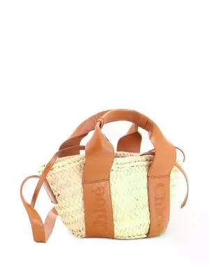 Chloé Sense Basket Tote Raffia With Leather Small Shoulder Bag - Brown
