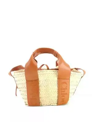 Chloé Sense Basket Tote Raffia With Leather Small Shoulder Bag - Brown