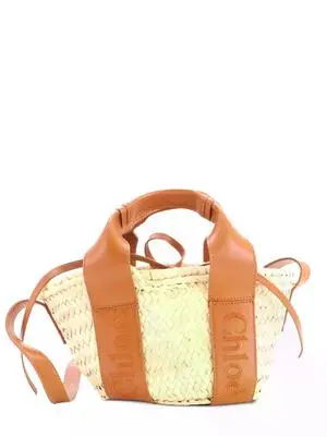 Chloé Sense Basket Tote Raffia With Leather Small Shoulder Bag - Brown