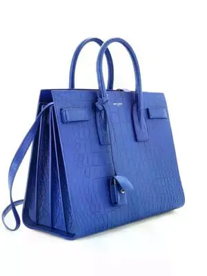 Saint Laurent Sac De Jour Nm Bag Crocodile Embossed Leather Small Satchel - Blue