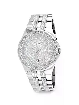 Bulova Swarovski Crystal Embellished 42mm Watch - Silver