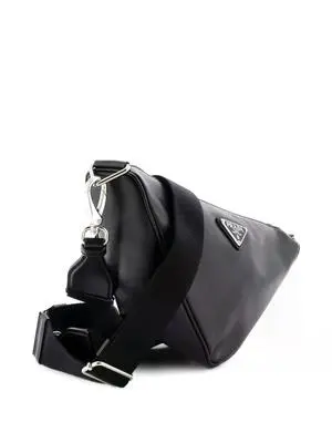 Prada Triangle Logo Zip Soft Leather Small Crossbody Bag - Black