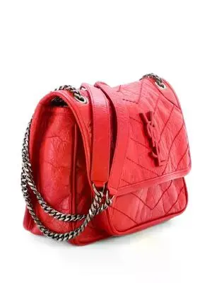 Saint Laurent Niki Chain Flap Bag Matelasse Chevron Leather Baby Shoulder Bag - Red
