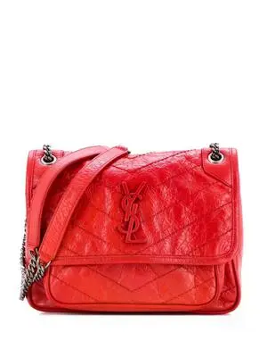 Saint Laurent Niki Chain Flap Bag Matelasse Chevron Leather - Red