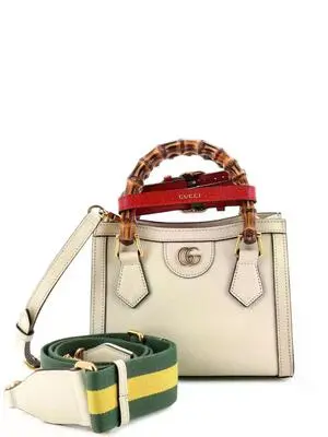 Gucci Diana Nm Bamboo Handle Tote Leather Mini Crossbody Bag - White
